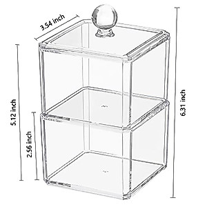 HBlife Cotton Ball and Swab Holder Organizer, Clear Acrylic Cotton Pad Container for Cotton Swabs, Q-Tips, Make Up Pads, Cosmetics and More