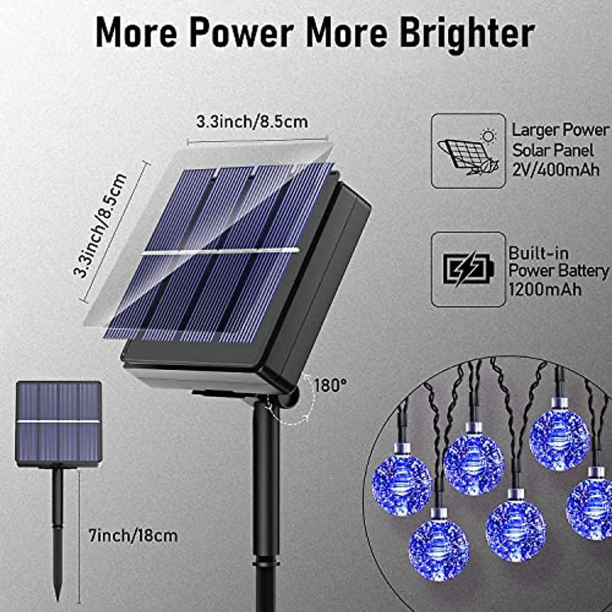 Attimit Solar String Lights Outdoor 50 Led 24 Feet Crystal Globe Lights with 8 Lighting Modes, Waterproof Solar Powered Patio Lights for Garden Yard Porch Wedding Party Decor (Blue)