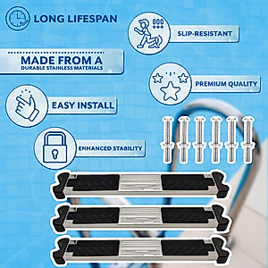 Poolzilla 3 Pack Pool Ladder Replacement Step, Stainless Steel Treaded Design, 18.35" x 1.7"
