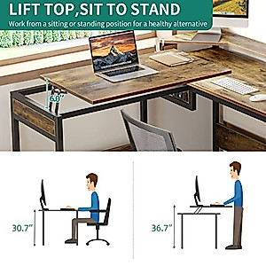 YITAHOME L Shaped Desk with File Drawer, 65" Large Computer Desk Corner Desk with Lift Top, Standing Desk Height Adjustable with Monitor Stand & Storage Shelves for Home Office, Rustic Brown