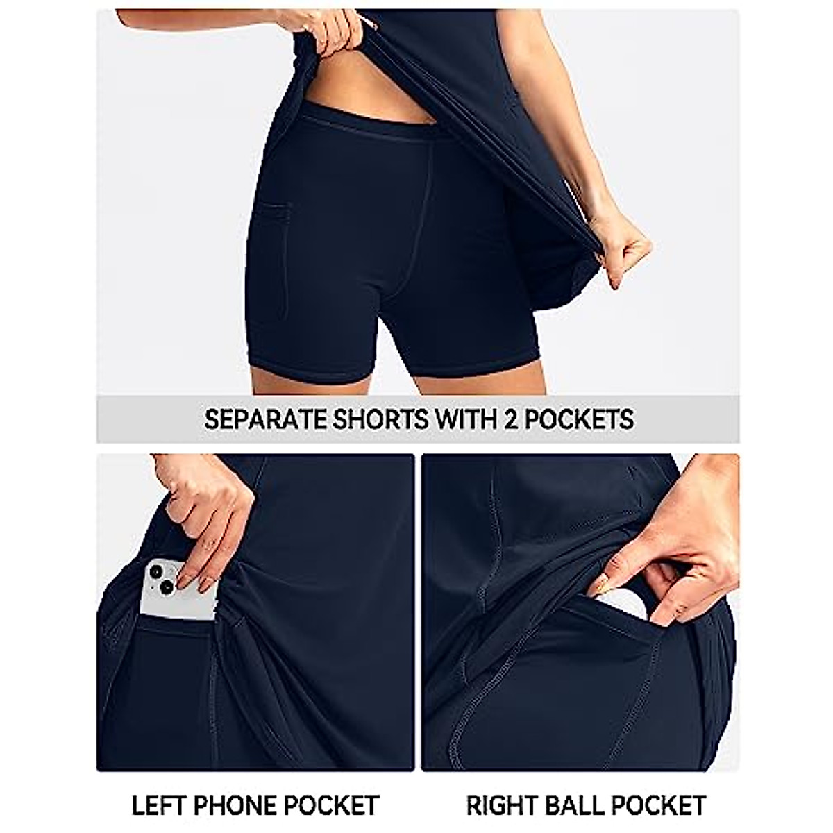 Soothfeel Women's Tennis Golf Dress with Built in Shorts Sleeveless Workout Active Athletic Dress for Women with 4 Pockets (Navy, S)