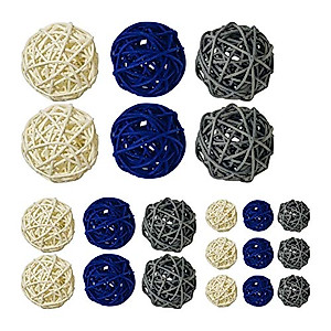 zorpia 21 Pcs/lot Mixed 3 Colors Rattan Wicker Balls Vase Fillers for Wedding Party Christmas Decoration, Assorted Three Size(3cm/5cm/7cm) (Blue Gray White)