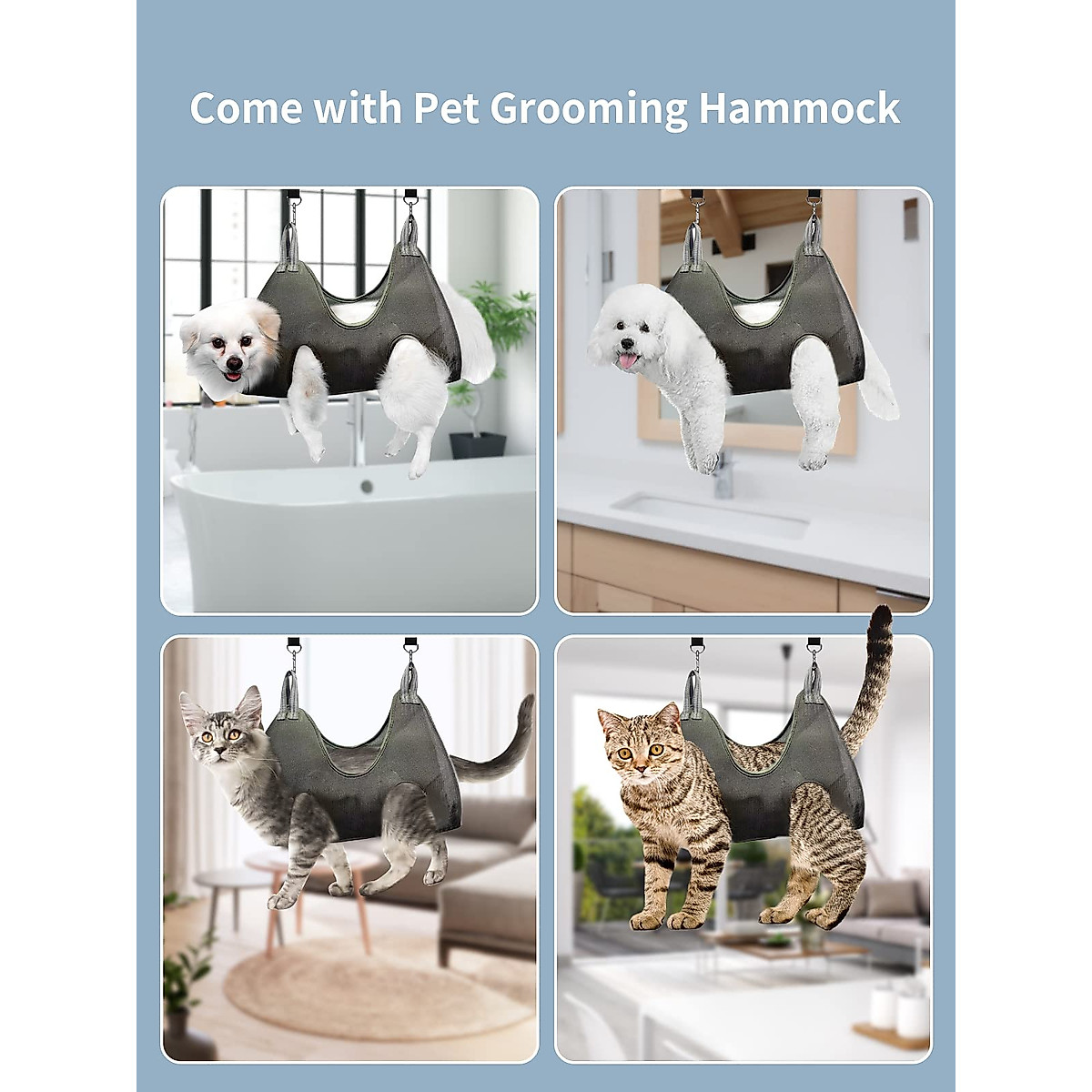 WHDPETS Dog Paw Trimmers, Cordless Dog Hair Clippers with Grooming Hammock, Low Noise Pet Grooming Kit for Trimming Hair Around Paws, Eyes, Ears, Face, Rump