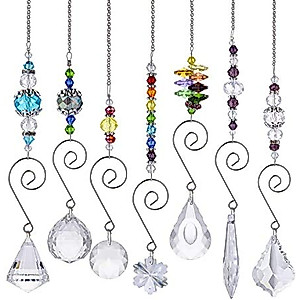 H&D HYALINE & DORA Set 7 Crystal Rainbow Suncatcher Glass Bead Chain Fengshui Hanging Pendant for Window Garden Party