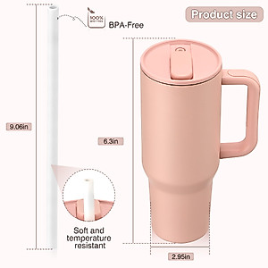 40oz Magnetic Lid Insulated Tumbler with Handle, 360° Rotating & Removable Cover, Leak-Proof Travel Mug with Soft Silicone Straw for Drivers, Commuters, Road Trips, Dishwasher Safe (Pink)