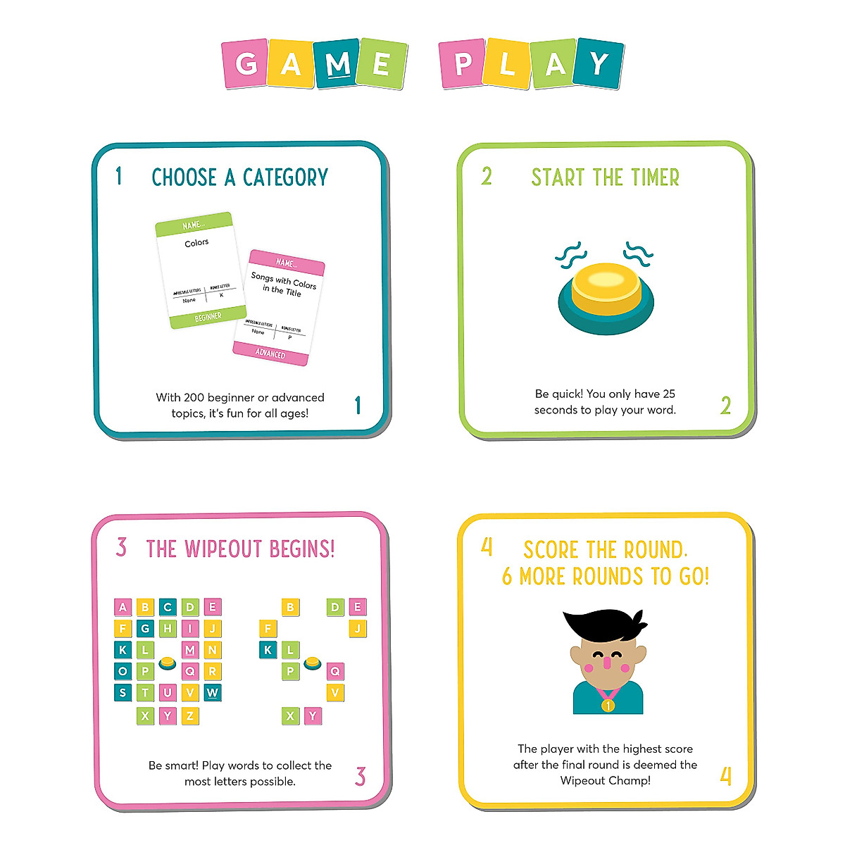 Gray Matters Games Word Wipeout: Easy to Learn Family Games for 2 to 6 Players | Fast-Paced Spelling Word Game for Family Game Nights | Fun Game for Adults & Kids 8 Years and up