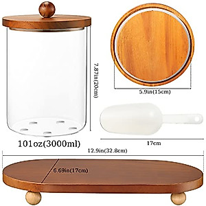FavorFlavor Glass Jars with Airtight Lids Set of 2 101OZ Canister Sets for Kitchen Counter Flour Glass Storage Containers with Wooden Lid and a Tray for Kitchen or Laundry Room