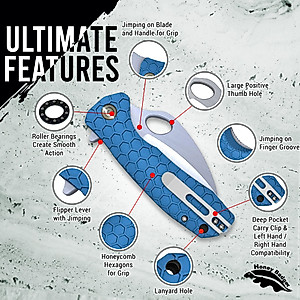Western Active HB1149 Honey Badger Pocket Knife Folding Flipper EDC Deep Pocket Carry for Outdoor Tactical Knife Survival Camping Medium Blue Claw Smooth 8Cr13Mov
