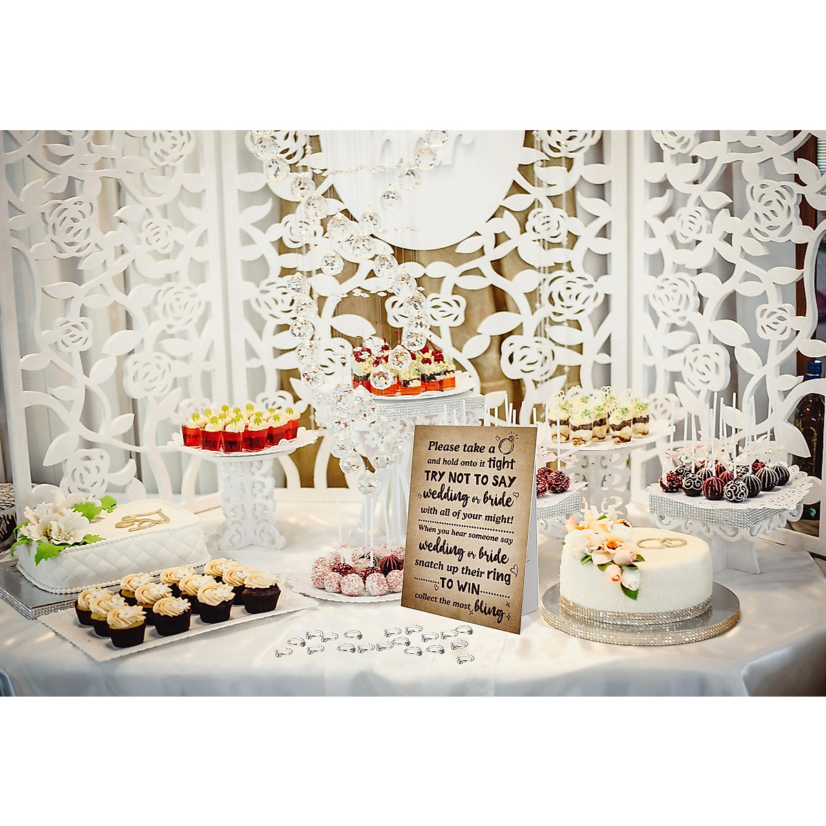 Don't say Bride or Wedding Game, Put a Ring on It Bridal Shower Game with 50 Fake Rings, Bridal Shower Decorations, Bachelorette Hens Party Game, Wedding Shower Supplies - 03