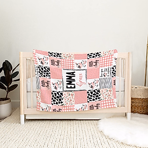 Kingdora Personalized Cow Baby Blanket, Cow Print Baby Blanket, Baby Girl Woodland Blanket, Animal Print Baby Blanket, Baby Zoo Animal Blanket, Baby Girl Blanket, Woodland Baby Blanket Girl