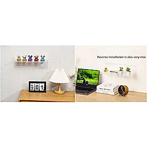 LikeU 4 PCS Clear Acrylic Floating Shelves Display Ledge,5 MM Thick Wall Mounted Storage Shelf with Detachable Hooks for Entryway/Living Room/Kitchen or Office 15.8 Inch Damage Free Bathroom Shelves
