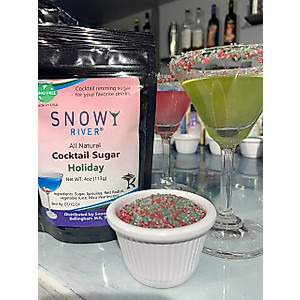 Snowy River Holiday Cocktail Sugar - Kosher All Natural Festive Cocktail Rimmer and Coffee Rimmer (Holiday, 4oz Bag)