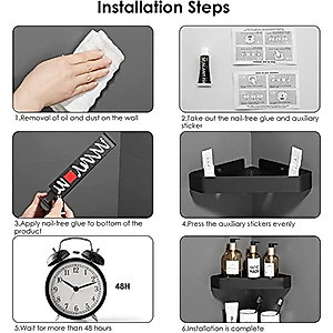 3 Pack Shower Caddy With Hooks, Adjustable Shower Corner Caddy Rack Storage Shelves, Adhesive Shower Caddies Basket Shampoo Holder Hanging, Shower Shelf Basket Bathroom/Kitchen Spice Organizer-Black