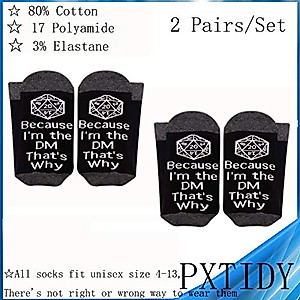 PXTIDY 2 PAIRS RPG Gaming Socks Dungeons Gift Because I'm the DM That's Why Socks D20 Dungeon Dragons Gaming Gift RPG Game Dungeon Master Gift (2pairs/set)