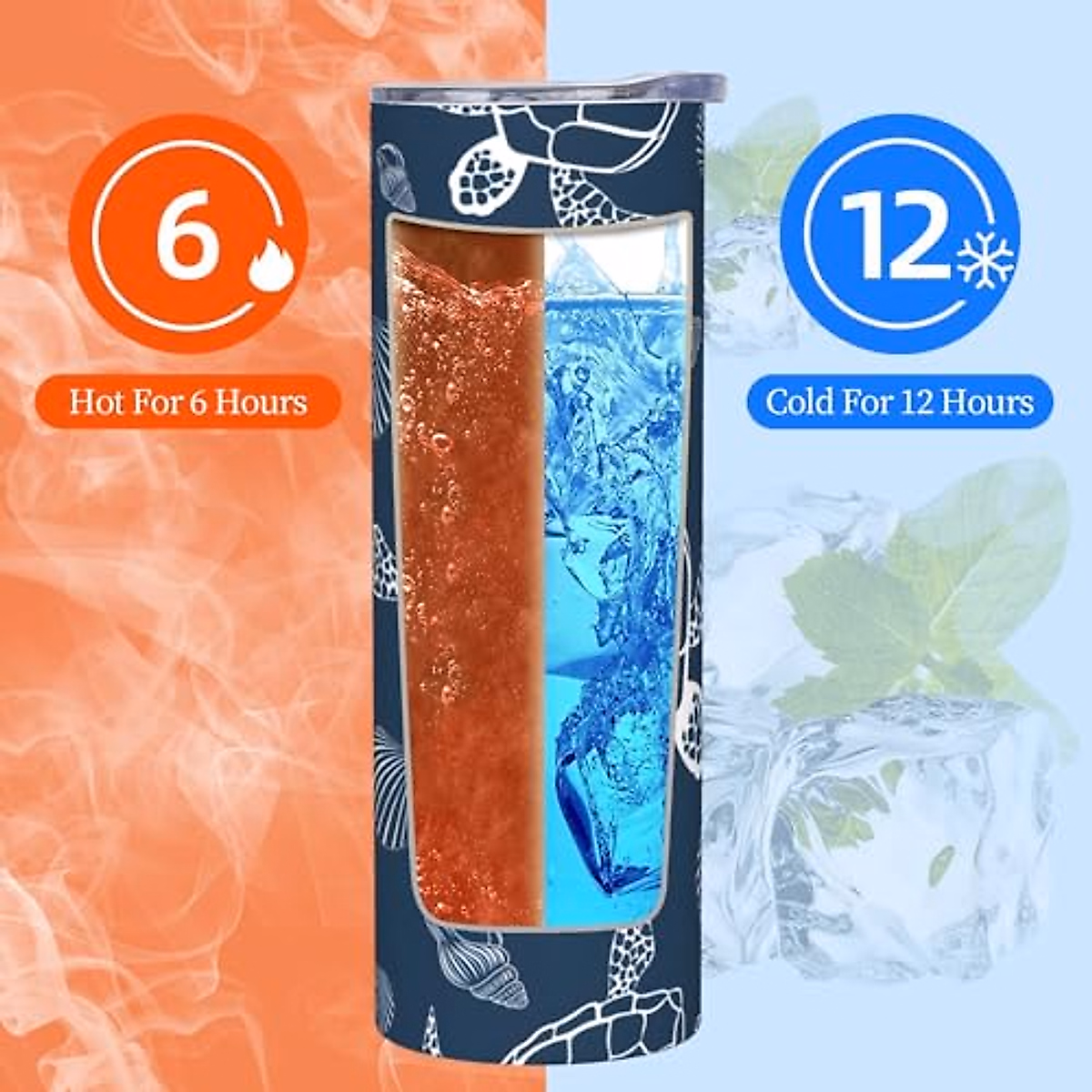 AFHYZY 20 oz Skinny Tumbler Reusable Coffee Travel Mug with Lids and Straws, Insulated Coffee Cups 20oz Stainless Steel Water Bottles Leak Proof for Office, Women, Sports - Turtle