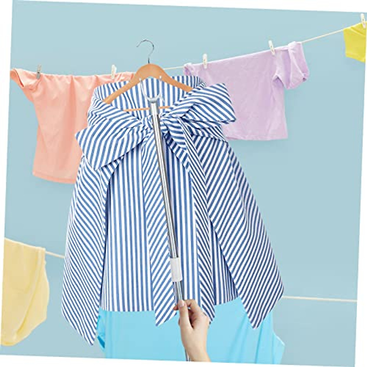 Cabilock 3pcs Picking Steel Supplies Shelf Clothes Long Outdoor Hanger Clothesline Retractable High for Stainless Pole Curtain Splicing Hook Garment Pull Clo Reach Clothing Reacher