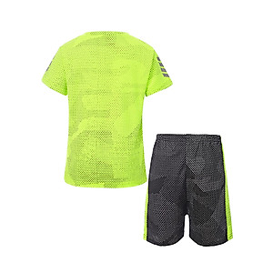 Fldy Boys Soccer Sports Training Uniforms Kids Youth Athletic Football Soccer Jersey Shirt and Shorts Kit FluorescentGreen 7-8 Years