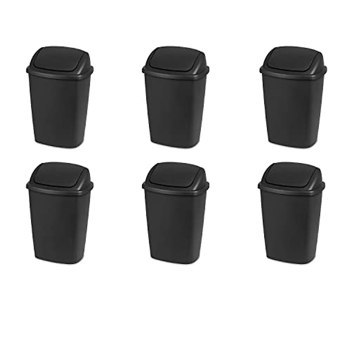 Sterilite 10689006 7.5 Gallon SwingTop Wastebasket, Black Lid and Base, 6-Pack