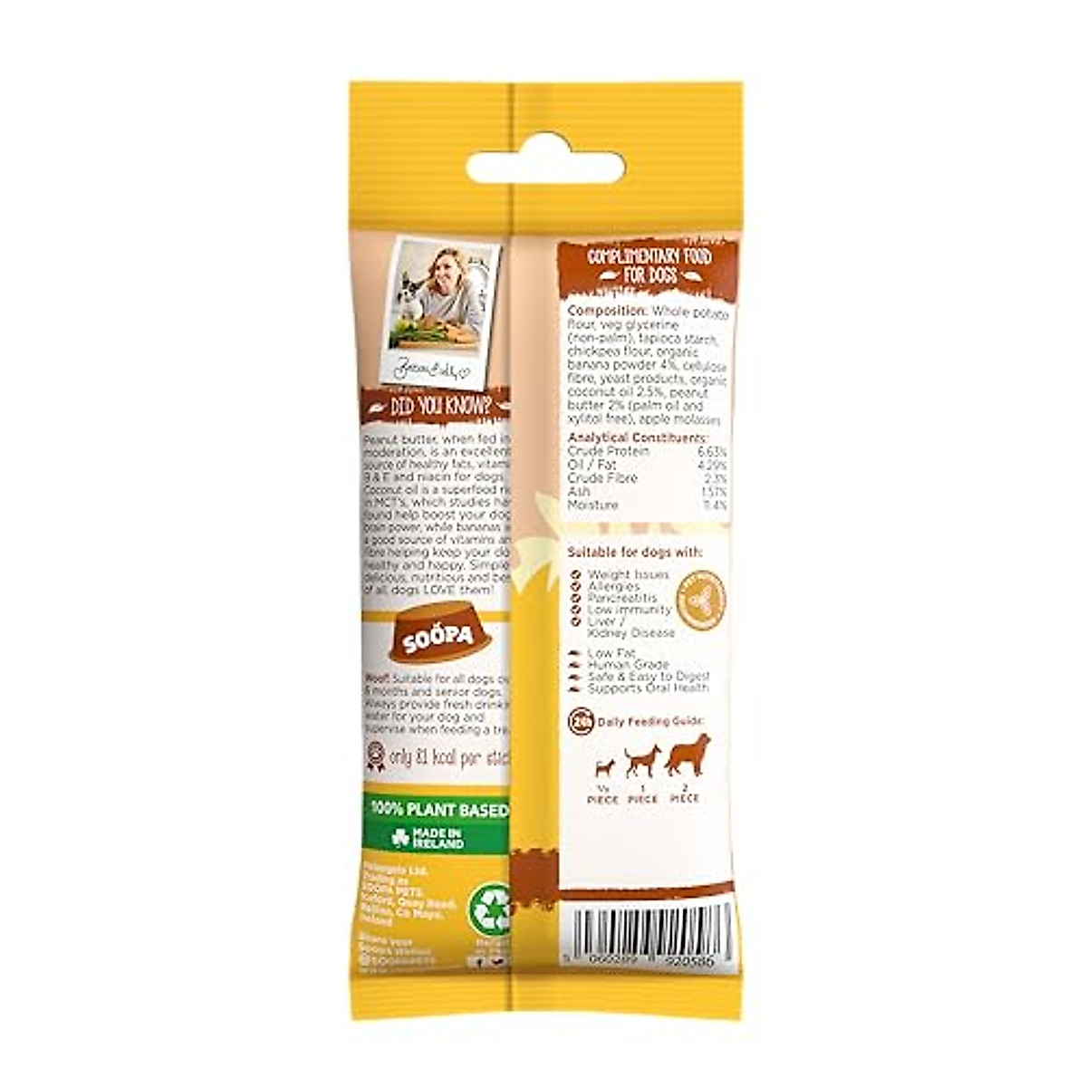 Soopa Grain Free Banana and Peanut Butter Dental Dog Treats, 4 Sticks,100 g (Pack of 1)