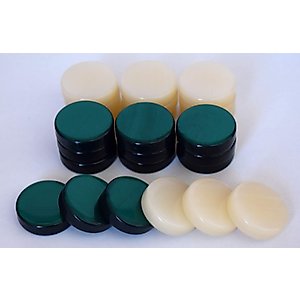 Manopoulos 30 Small Acrylic Backgammon Checkers - Chips Green & Ivory 1 inch