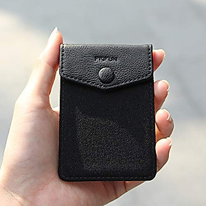 FRIFUN Card Holder for Back of Phone with snap Ultra-Slim Self Adhesive Phone Wallet Stick on Cell Phone Android All Smartphones RFID Blocking Sleeve Covers Credit Cards and Cash (Black)