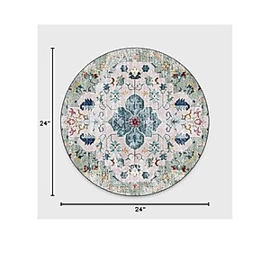 Small Round Boho Rug 2ft Washable Chic Area Rugs Farmhouse Vintage Distressed Circle Floor Mats Carpet for Bedroom Bathroom Entryway