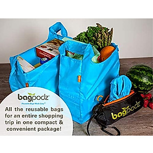 BagPodz Reusable Shopping Bags Inside a Compact Pod with Carry Clip - Washable Grocery Shopping Bags - Reusable Grocery Bags Heavy Duty RipStop Nylon Holds 50lbs Very Sturdy, 10 Pack in Blue