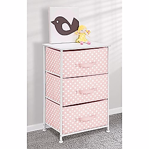 mDesign Storage Dresser End/Side Table Night Stand Tower Unit with 3 Removable Fabric Drawers - Organizer for Baby, Kid, and Teen Bedroom, Nursery, Playroom, or Dorm, Pink/White Polka Dot