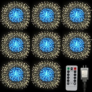 Homesprit 8 Pack Firework Lights 180 Led Copper Wire with 8 Models Power Supply Remote Control Waterproof Outdoor Hanging for Decor Garden Party Christmas