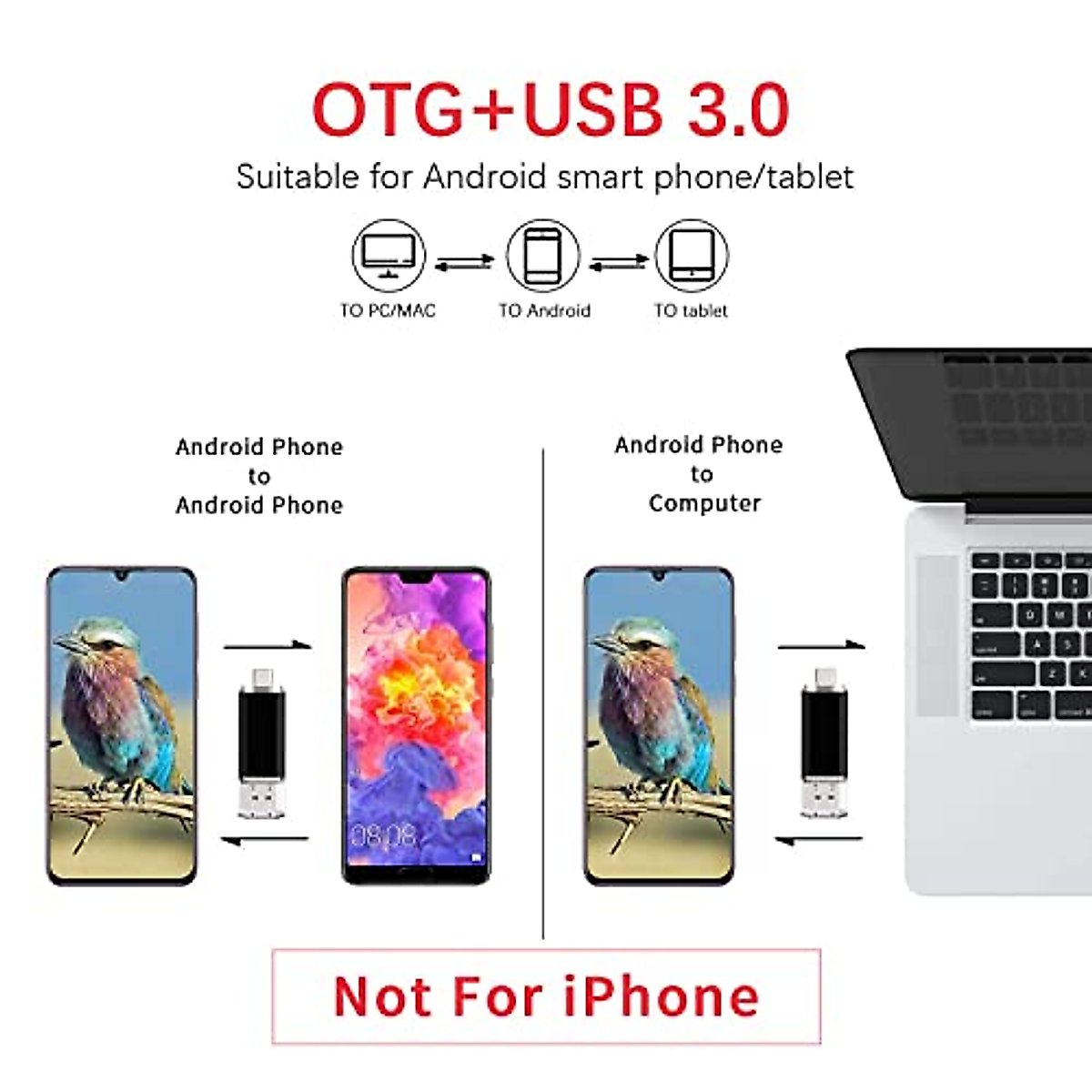 Vansuny 64GB Flash Drive 2 in 1 OTG USB 3.0 + USB C Memory Stick with Keychain Dual Type C USB Thumb Drive Photo Stick Jump Drive for Android Smartphones, Computers, MacBook, Tablets, PC