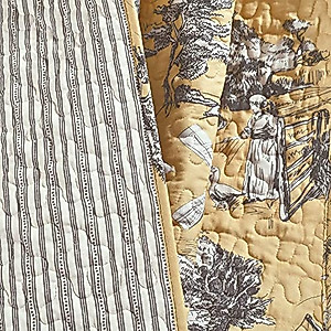 Lush Decor French Country Toile Cotton Reversible Throw Blanket, Yellow & Gray, 60" x 50"