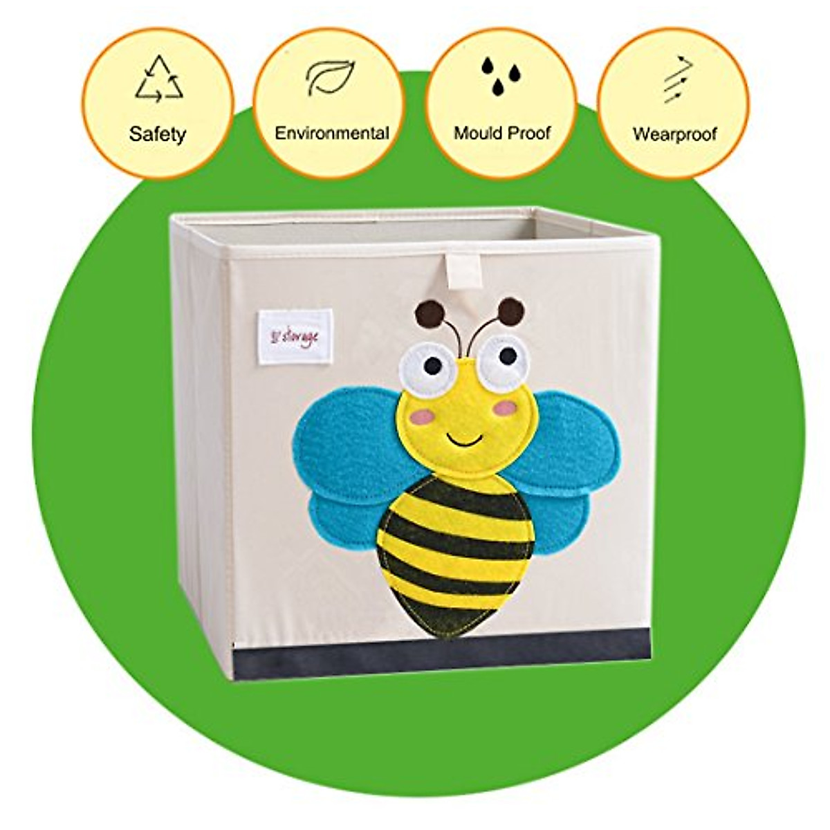 DODYMPS Foldable Animal Canvas Storage Toy Box/Bin/Cube/Chest/Basket/Organizer For Kids, 13 inch (Bee)