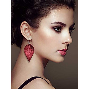 Jetec 8 Pairs Faux Leather Earring Set Leather Leaf Earring Petal Dangle Drop Earring for Birthday Women Girl