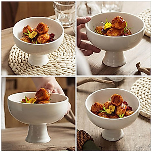 YARDWE Ceramic Footed Bowl Round Bowl Fruit Bowl Holder Dessert Display Stand Decorative Bowl for Kitchen Table Decor White (5inch)