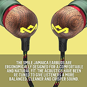 House of Marley Smile Jamaica: Wired Earphones with Microphone, Noise Isolating Design, and Sustainable Materials (Rasta)