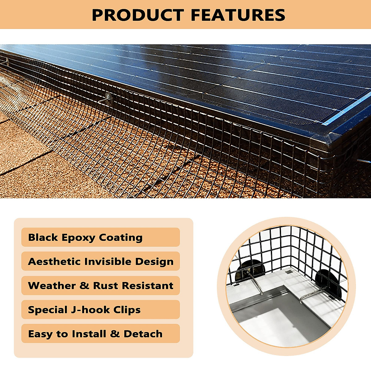 PROLEE 8 Inch X 100FT Solar Panel Bird/Critter Guard Anti-Rust with 100 Fastener Clips Rooftop Solar Panel Bird Wire Screen, Removable Without Damage