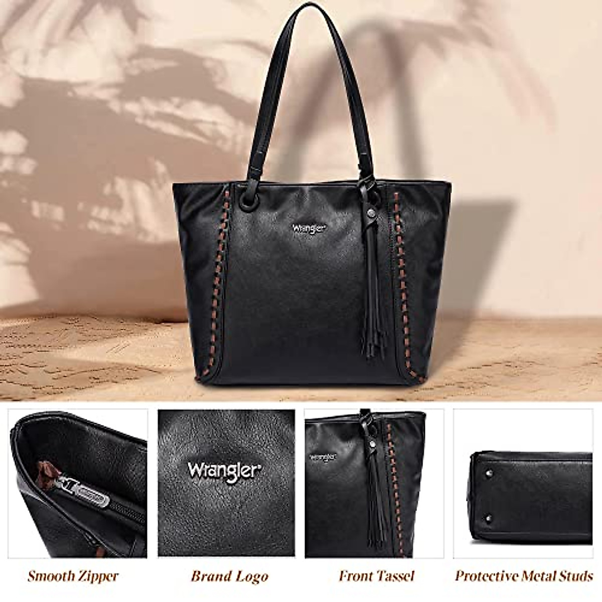 Montana West Wrangler Large Tote Bags Vegan Leather Purses Hobo Bags Women Shoulder Handbags, B2B-WG37-G8317BK