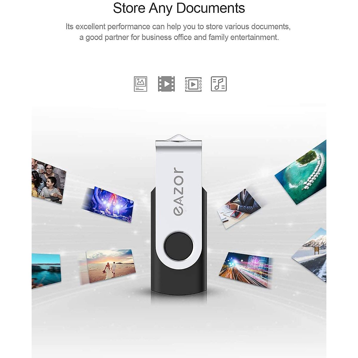 EAZOR USB Flash Drive 64GB - USB 2.0 Interface Digital, Thumb Drive with Swivel Design, Compatible with Computer/Laptop/External Memory Storage, Stick Jump Drive for Photo/Video Backup (64GB-3.0)