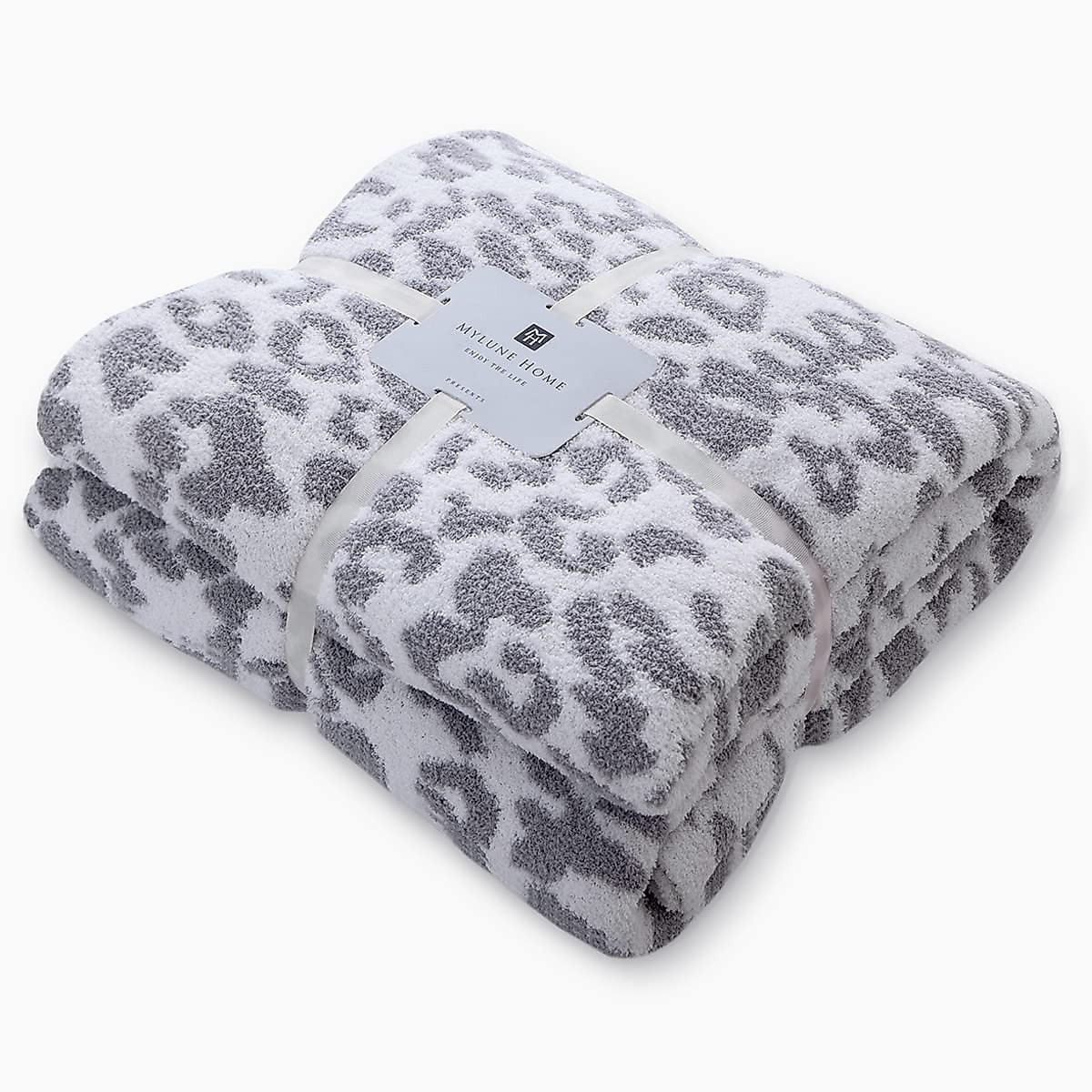 MH MYLUNE HOME Ultra Soft Micro Plush White Grey Leopard Blanket (51x63 inches) Warm Reversible Cheetah Blanket Leopard Pattern Throw for Couch Bed Sofa