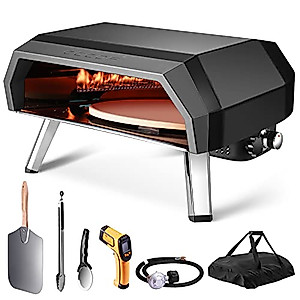 CCCDF 16 Pizza Oven Outdoor - Gas Pizza Oven Rotating - Portable Pizza Ovens for Outside Kitchen - Pizza Maker Oven Backyard Stone Brick Grill with Peel,Cutter,Clip,Thermometer and Carry Cover