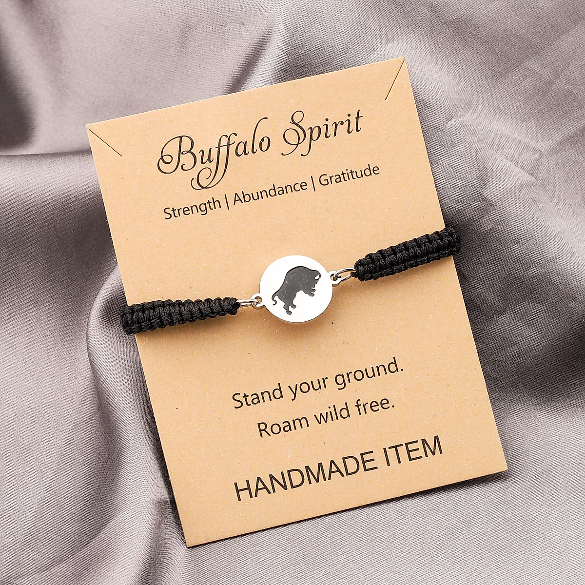 MAOFAED Buffalo Gift Buffalo Spirit Strength Abundance Gratitude Buffalo Bracelet for Men Women (buffalo spirit cardbr)