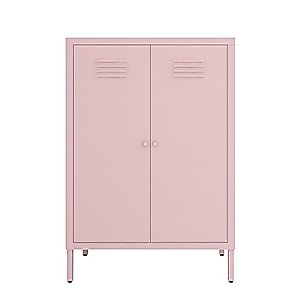 LINGZOE 2 Door Pink Metal Locker Storage Accent cabinets with Doors and Shelves, Steel Cupboard lockers for Kids Bedroom