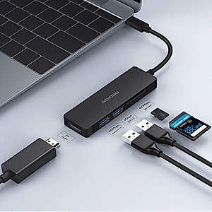Achoro 5 in 1 Type C Hub Reader Combo - HD MI 4K Full HD SD TF 2 USB Ports Card Reader-Data Transfer USB C Hub Compatible with Laptop, MacBook Pro, iMac