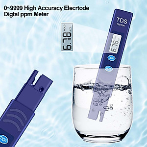 TDS Meter, Electronic Water Tester with 0-9990 PPM Measurement Range, Hand Held Digital Water Test Pen for Farming, Aquariums, Pools, Household Drinking Water (Blue)