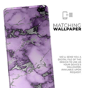 DesignSkinz Purple Marble & Digital Silver Foil V6 Protective Vinyl Decal Wrap Skin Cover Compatible with The Samsung Galaxy S20 (Screen Trim & Back Glass Skin)