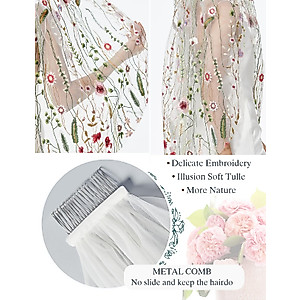 BEAUTELICATE 1 Tier Wedding Bridal Veil Exquisite Embroidered Secret Garden Veil With Comb