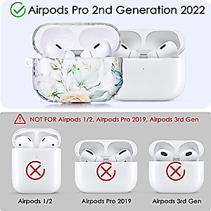 CAGOS for Airpods Pro 2 Case 2022, Clear Cute Floral Airpods Pro 2nd Generation Case Cover with Anti-Lost Lanyard Strap and Keychain for Women Girls Teens, Peonies