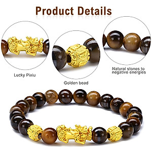 Hicarer 6 Pieces Feng Shui Bracelets Pixiu Wealth Luck Beaded Bracelets Chinese Pi Yao Dragon Charm Elastic Bracelet Amulet Bracelet for Men Women
