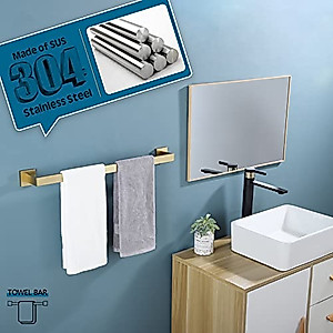 KOKOSIRI 20-Inch Single Towel Bar, Bathroom Towel Holder, Bath Towel Hook Square Robe Hook Coat Hook, Wall Mounted, SUS 304 Stainless Steel, Brushed Gold, B05A3-BG-L20