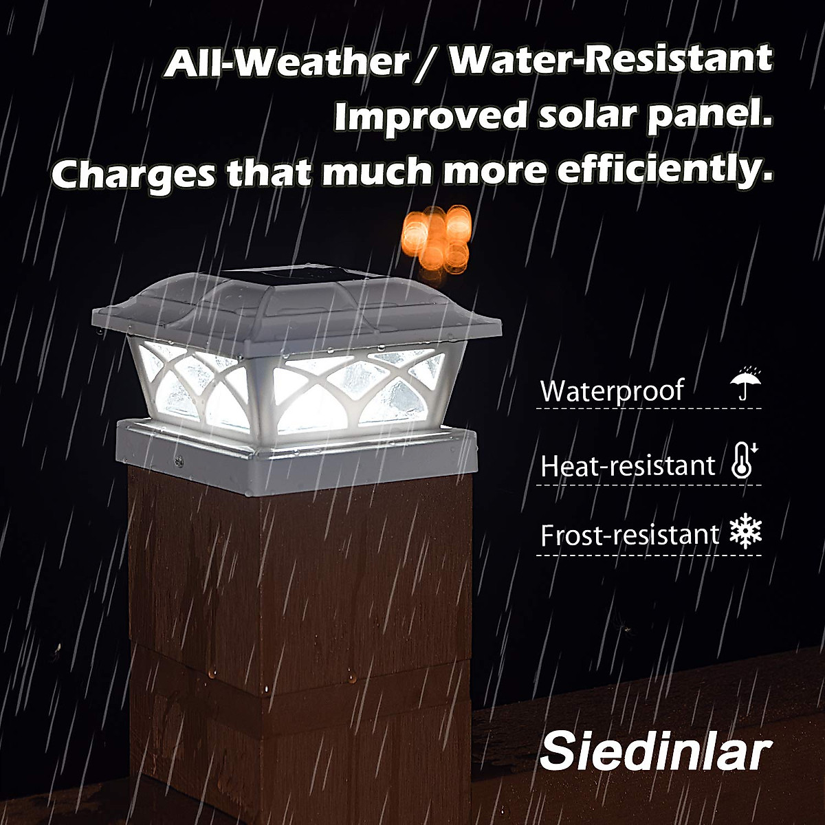 SIEDiNLAR Solar Post Cap Lights Outdoor Glass 2 Modes 8 LEDs for 4x4 5x5 6x6 Posts Fence Deck Patio Decoration Warm White/Cool White Lighting White (2 Pack)